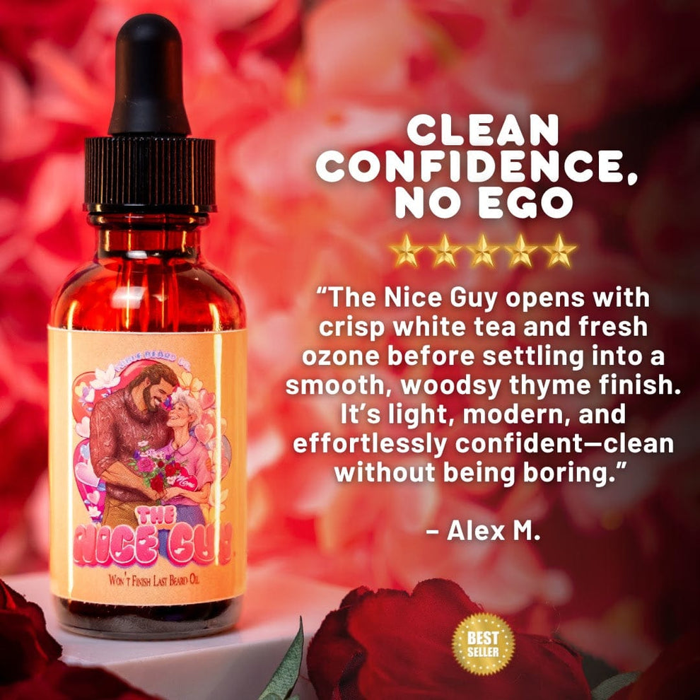 The Nice Guy - Beard Oil - White Tea Leaves, Vibrant Ozone, Woodsy Thy ...